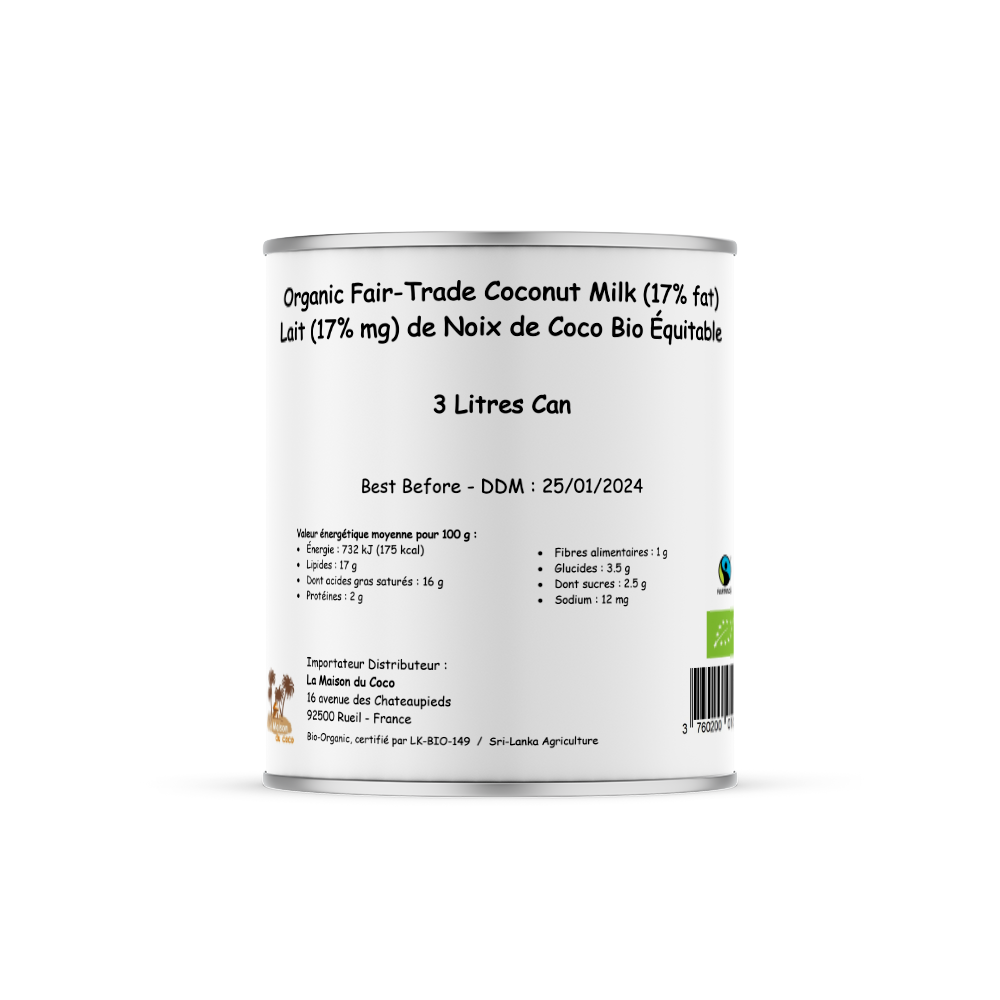 La Maison Du Coco -- Lait de coco 17% Vrac - 3L – Aventure Bio Belgique Luxembourg